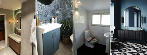 Badrum med kakel vs plastmatta, våtrumsskiva och målade väggar | Byggahus.se